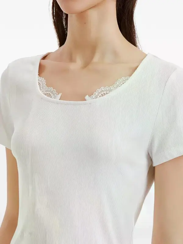 TOUT A COUP Lace-trim Ribbed T-shirt
