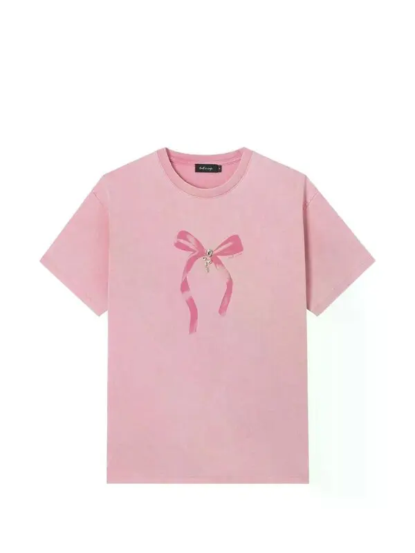 TOUT A COUP Crystal Embellished Cotton T-shirt With Bow Print - Pink