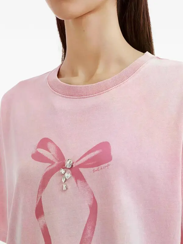 TOUT A COUP Crystal Embellished Cotton T-shirt With Bow Print