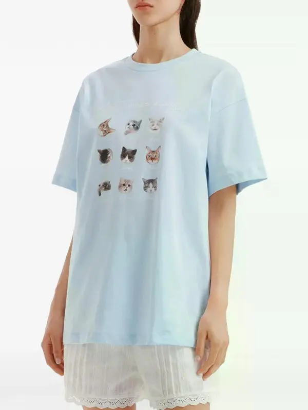 TOUT A COUP Cat Print Cotton T-shirt