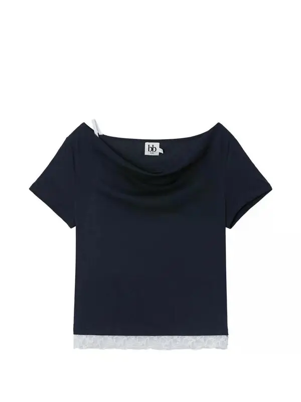 B+AB Lace-trimmed Cowl Neck T-shirt