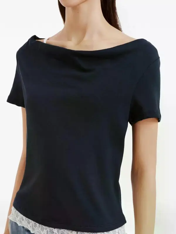B+AB Lace-trimmed Cowl Neck T-shirt