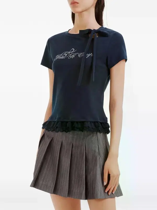 TOUT A COUP Bow-detail Lace-trim T-shirt