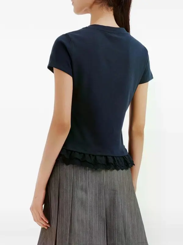 TOUT A COUP Bow-detail Lace-trim T-shirt