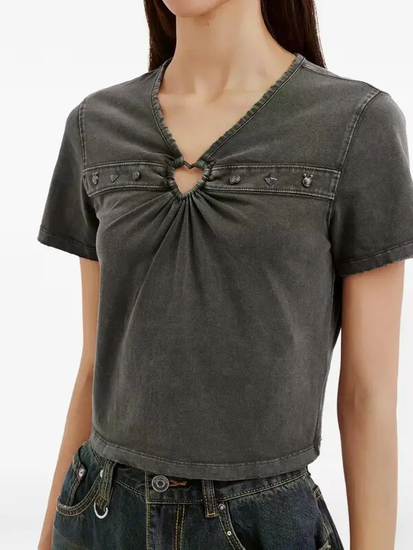 MINI CREAM Stud-embellished Heart-ring Cotton T-shirt