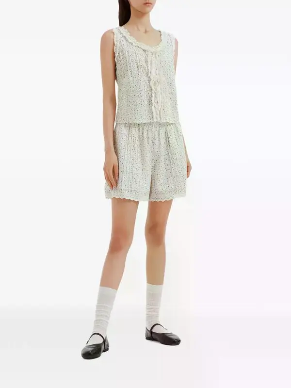 TOUT A COUP Tout À Coup Floral Print Broderie Anglaise Shorts - White