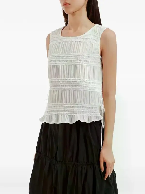 TOUT A COUP Shirred Sleeveless Blouse - White