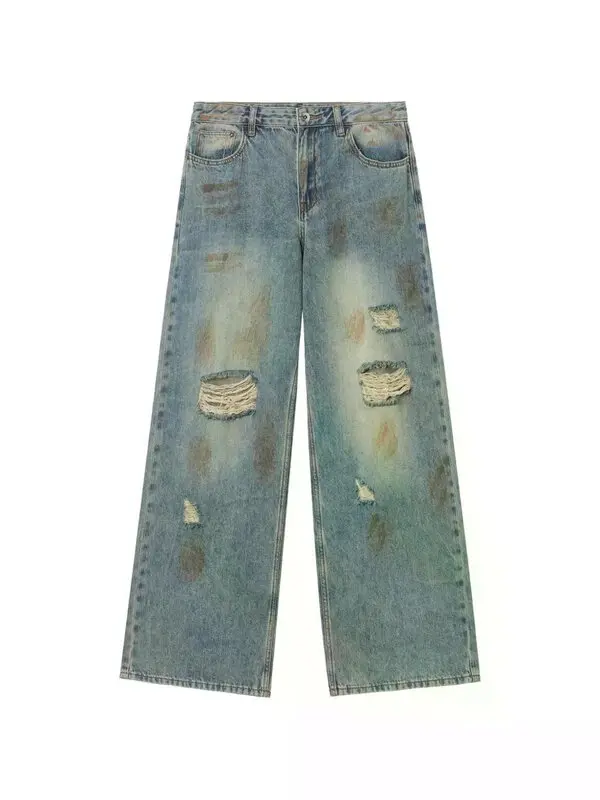 TOUT A COUP Distressed Wide-leg Denim Jeans