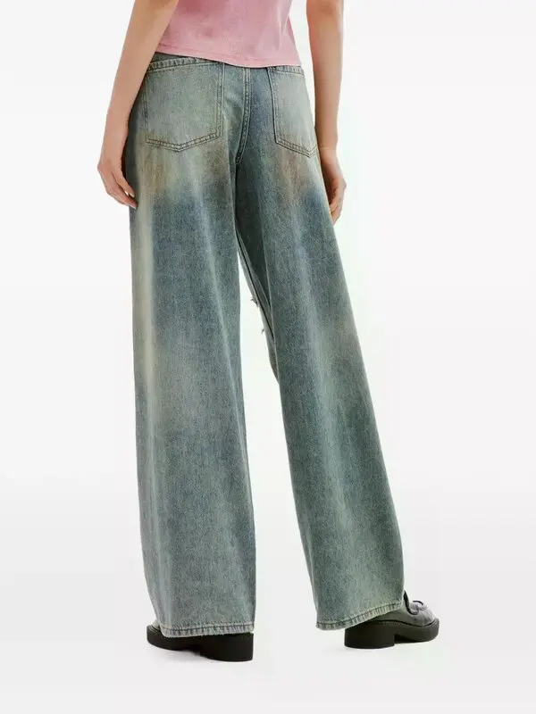 TOUT A COUP Distressed Wide-leg Denim Jeans
