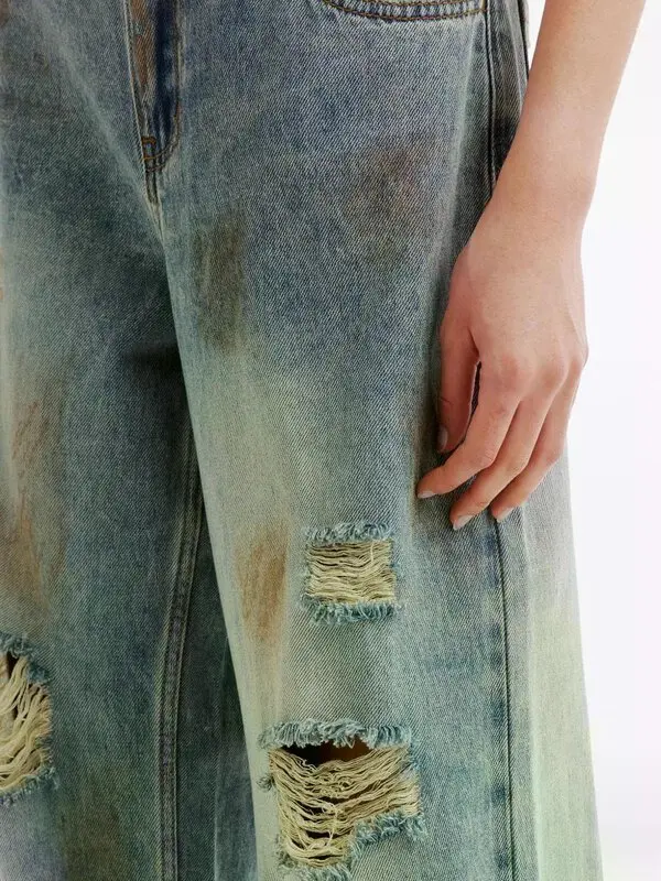 TOUT A COUP Distressed Wide-leg Denim Jeans