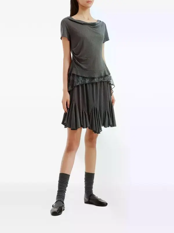 TOUT A COUP Tout À Coup Lace-trimmed Ruffled Mini Dress - Grey