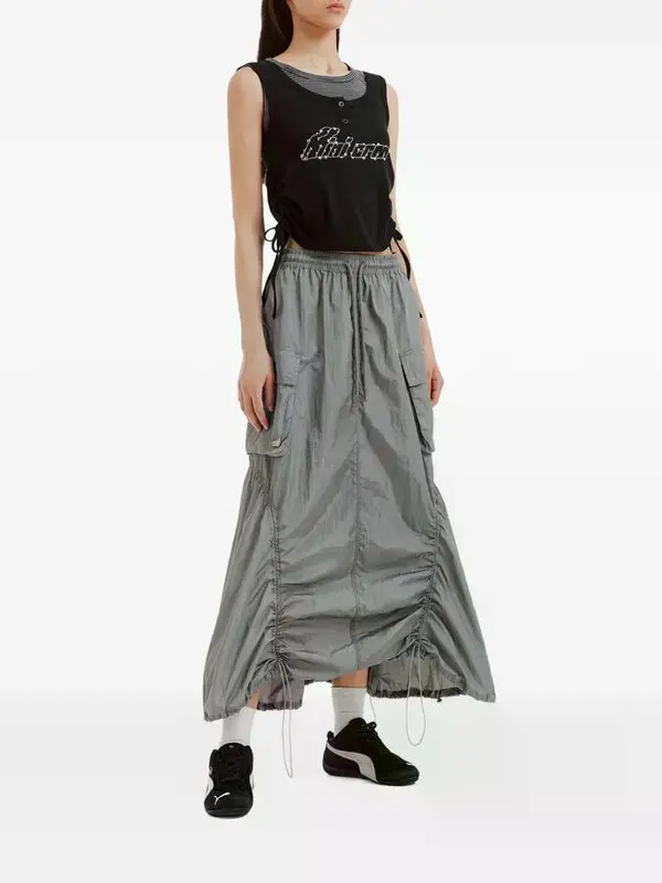 MINI CREAM Drawstring Hem Cargo Maxi Skirt