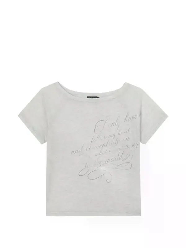 TOUT A COUP Slogan-print Off-shoulder T-shirt - Grey