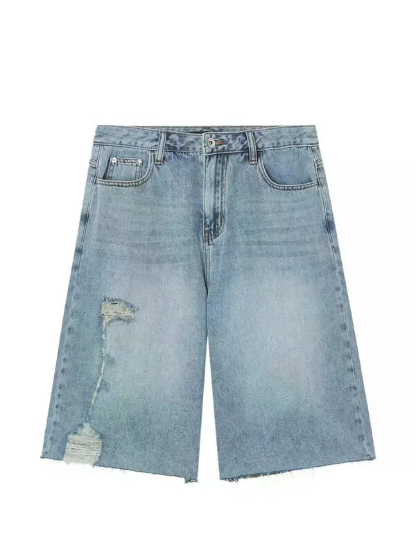 TOUT A COUP Distressed Raw-cut Denim Shorts