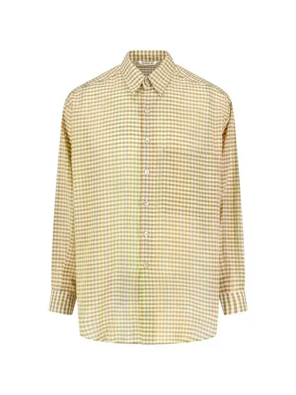 Auralee Airy Gingham-check Shirt - Yellow