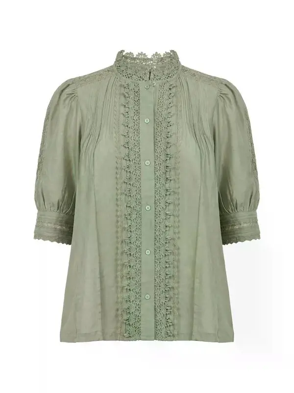 Vanessa Bruno Lace Trim Mock Neck Blouse - Green