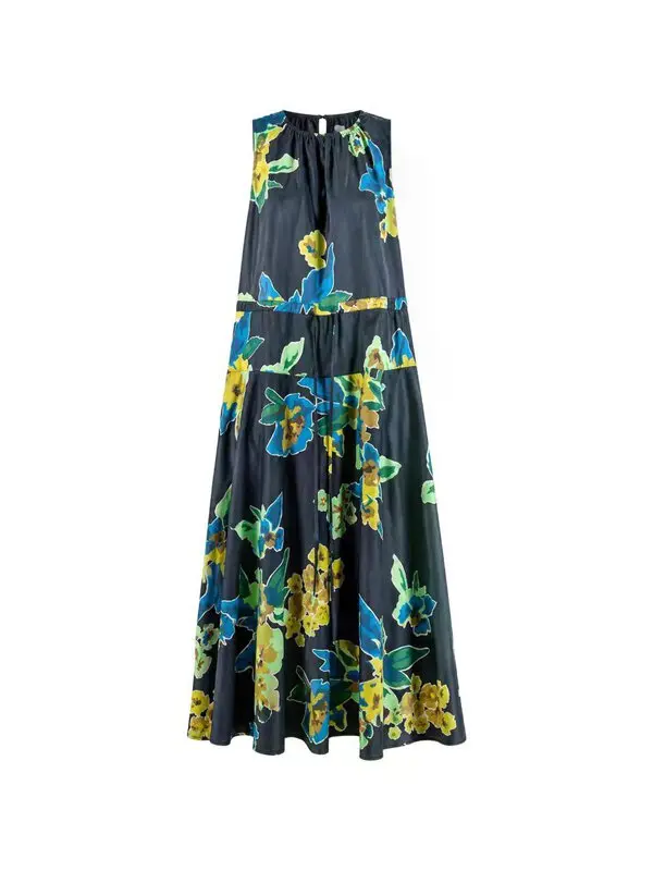 PSOPHIA Botánica Noctis Sleeveless Floral Print Midi Dress - Black