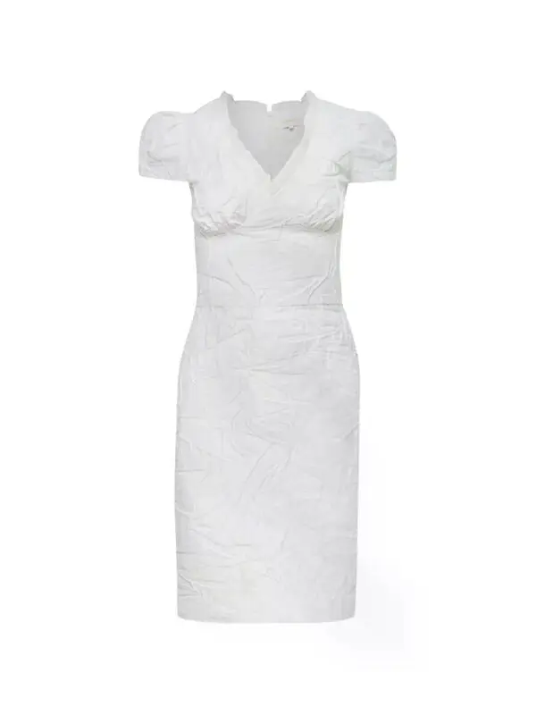 SHUSHU/TONG Crinkled Sweetheart Neckline Puff Sleeve Dress - White