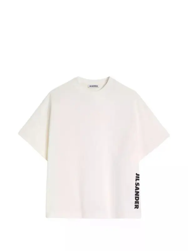 JIL SANDER Cream Cotton Crew Neck T-shirt With Vertical Logo - Neutrals