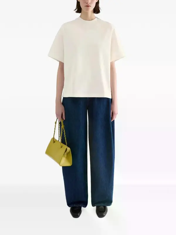 JIL SANDER Cream Cotton Crew Neck T-shirt With Vertical Logo - Neutrals