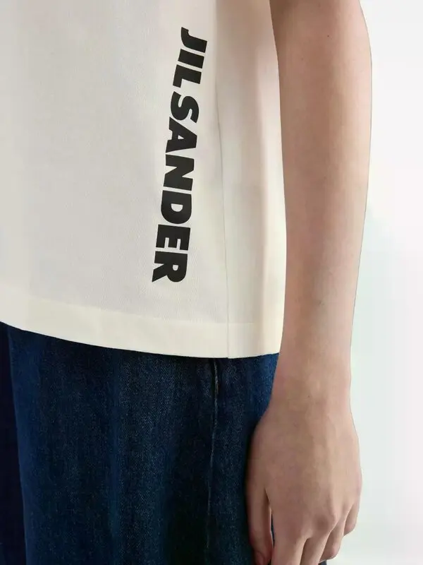 JIL SANDER Cream Cotton Crew Neck T-shirt With Vertical Logo - Neutrals