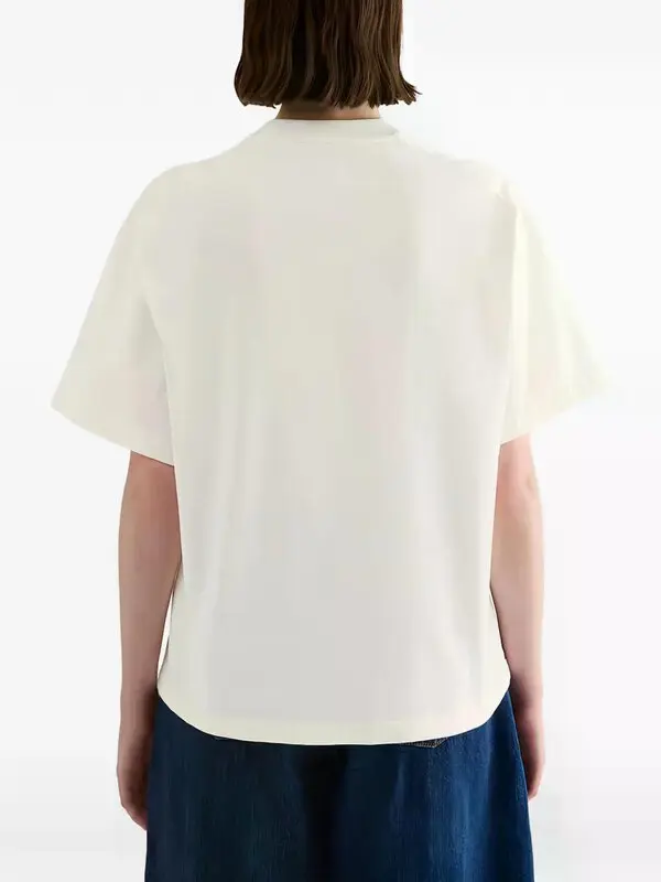 JIL SANDER Cream Cotton Crew Neck T-shirt With Vertical Logo - White