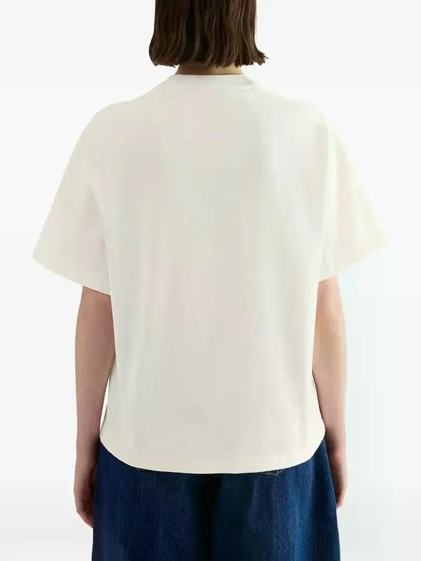 JIL SANDER Cream Cotton Crew Neck T-shirt With Vertical Logo - White