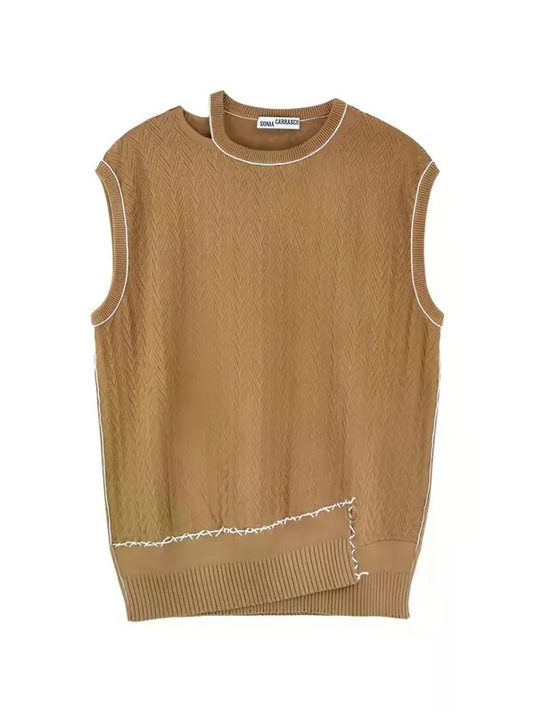 SONIA CARRASCO Chevron Knit Cut-out Sweater - Brown