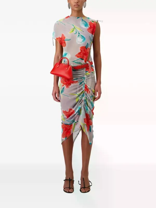Coperni Floral-print Ruched Silk Midi Dress - Blue