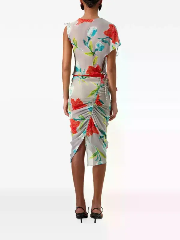 Coperni Floral-print Ruched Silk Midi Dress - Blue