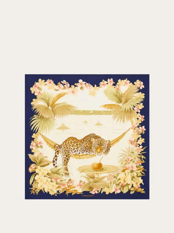 FERRAGAMO Jungle Print Silk Scarf - Blue