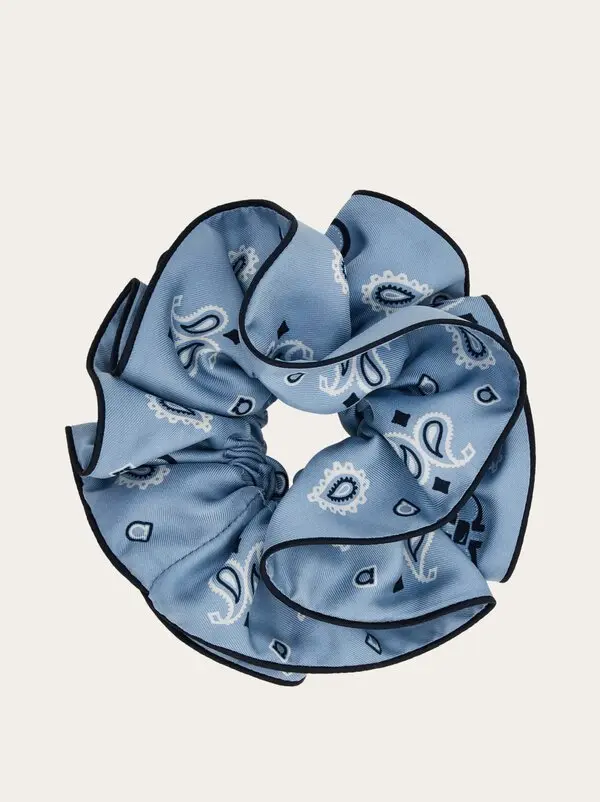 FERRAGAMO Silk Scrunchie With Arabesque Print - Blue