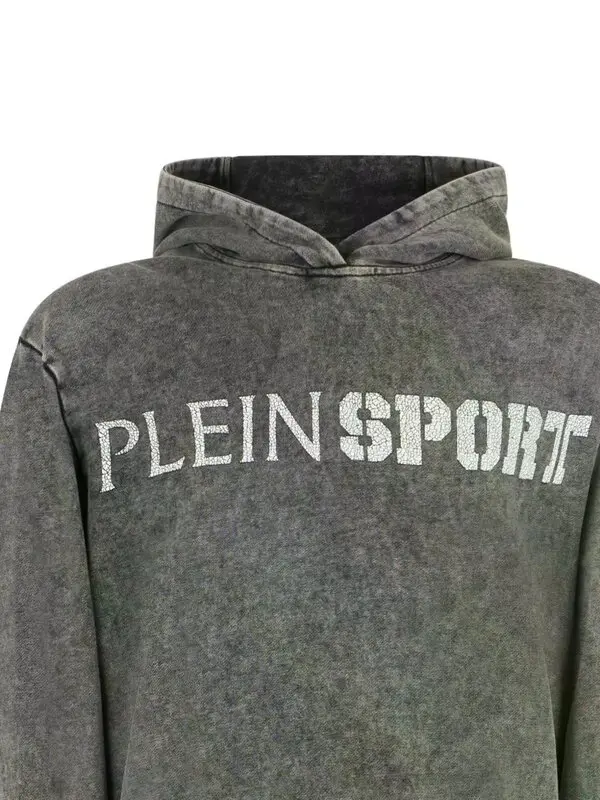 PLEIN SPORT Washed Effect Crackle Print Hoodie - Grey