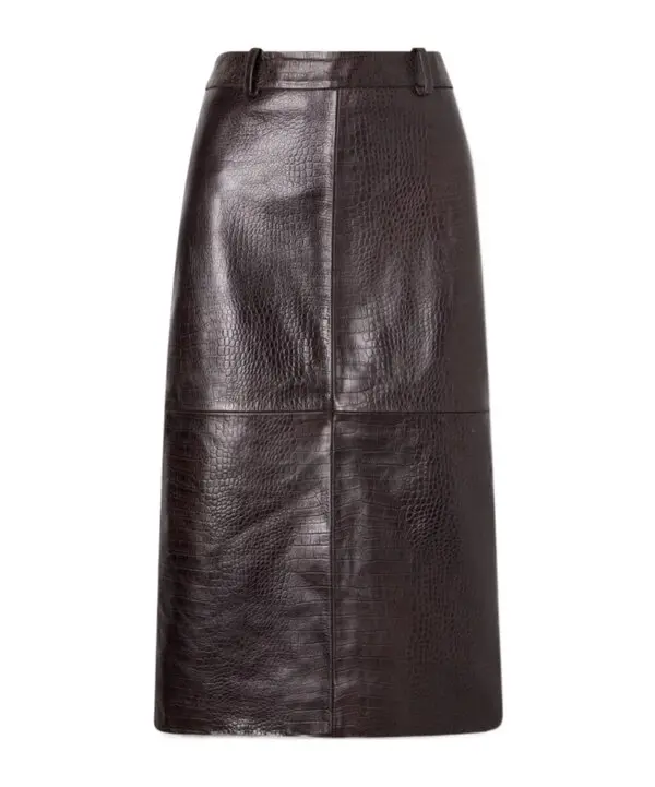 THE FRANKIE SHOP Paneled Croc-effect Leather Midi Skirt