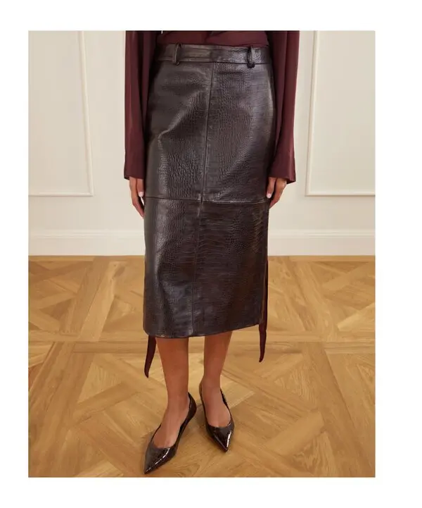 THE FRANKIE SHOP Paneled Croc-effect Leather Midi Skirt