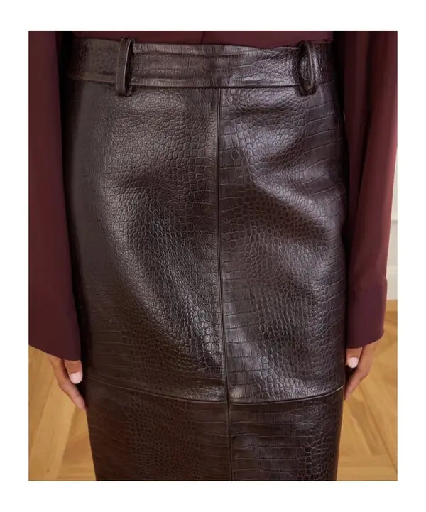 THE FRANKIE SHOP Paneled Croc-effect Leather Midi Skirt