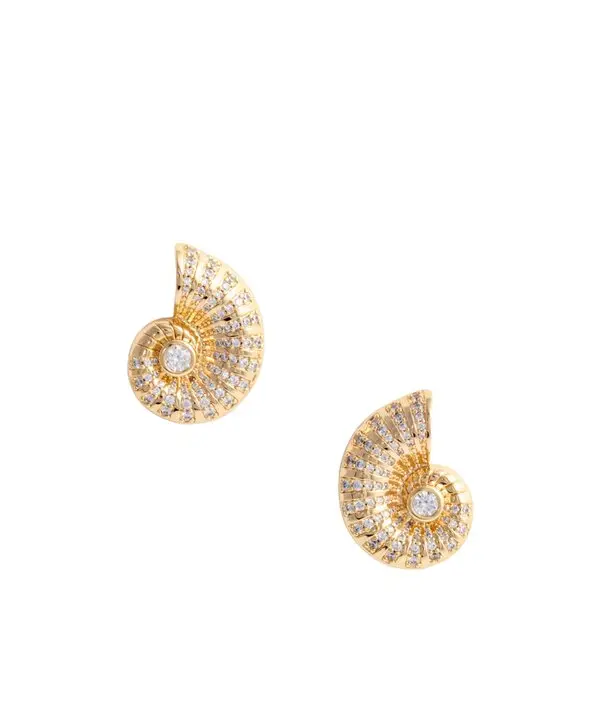 SELF-PORTRAIT Crystal Shell Earrings - Gold