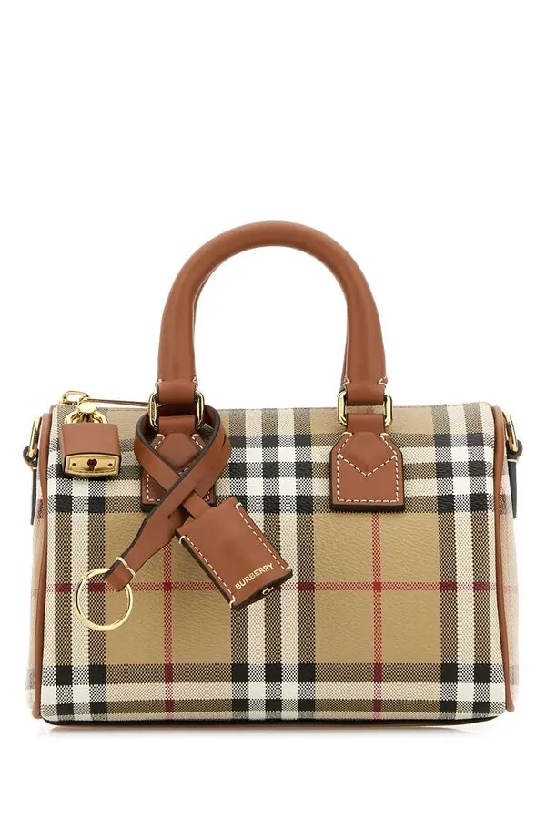 Burberry Checked Zipped Tote Bag - Nude