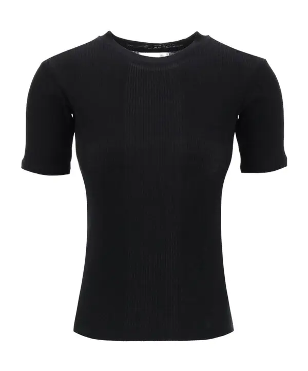 LOULOU STUDIO Ribbed Short Sleeve T-shirt With Logo Embroidery