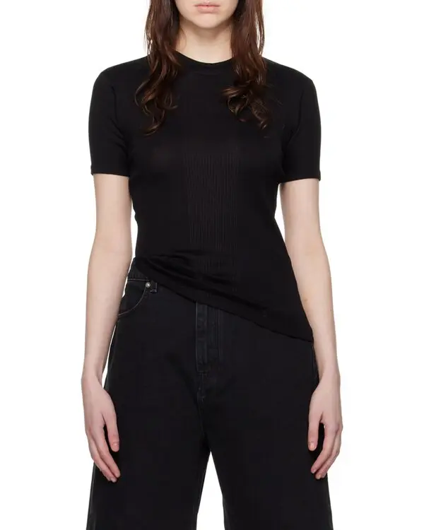 LOULOU STUDIO Ribbed Short Sleeve T-shirt With Logo Embroidery