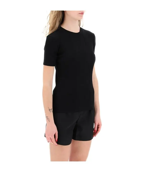 LOULOU STUDIO Ribbed Short Sleeve T-shirt With Logo Embroidery