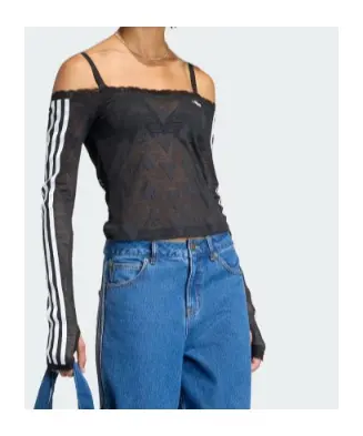 Adidas Off-shoulder Striped Lace Trim Top