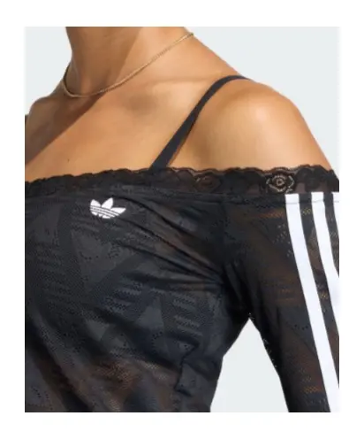 Adidas Off-shoulder Striped Lace Trim Top