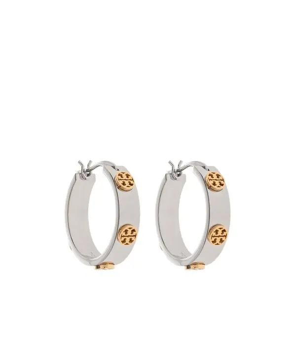 Tory Burch Miller Double T Stud Hoop Earrings - White