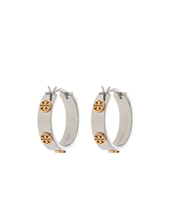 Tory Burch Miller Double T Stud Hoop Earrings - White