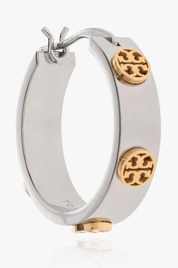 Tory Burch Miller Double T Stud Hoop Earrings - White