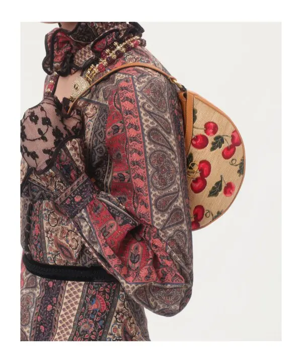 Valentino Garavani Vlogo Plaque Cherry Jacquard Raffia Tote Bag