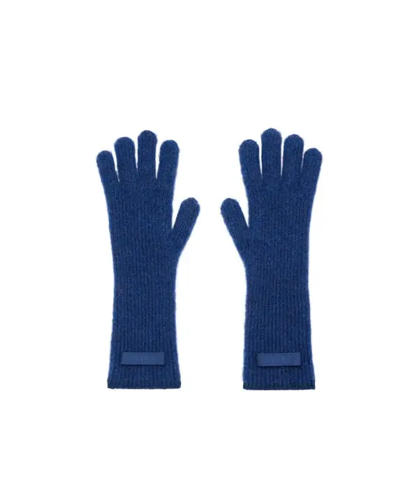 Jacquemus Ribbed Gloves With Logo Patch - Navy Blue