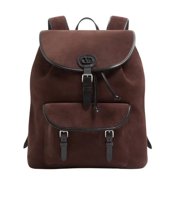 Valentino Garavani Antibes Buckled Suede Backpack - Ebony Brown/black