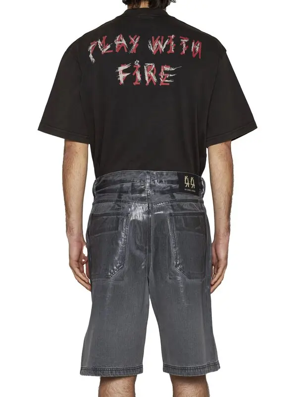 44 LABEL GROUP Metallic Finish Denim Shorts